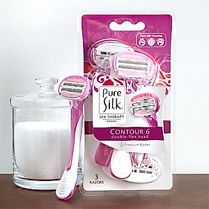 Pure Silk Contour 6 Premium Disposable Razor, 3 Count
