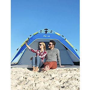 Glymnis Pop Up Beach Tent Sun Shade Shelter for 4 Person with UPF 50+ Easy Setup, 3 Ventilation Windows, Extended Floor Family Instant Beach Tent