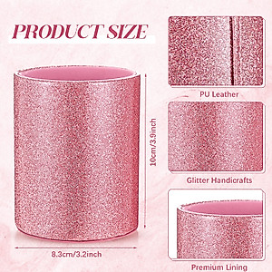 Sabary 8 Pcs Ballpoint Pens with Pen Holder for Desk Metal Crystal Diamond Pen Glitter Pencil Holder Fancy Pens Black Ink Bling Desk Organizer for Women Girls Office School Wedding Gifts (Pink)