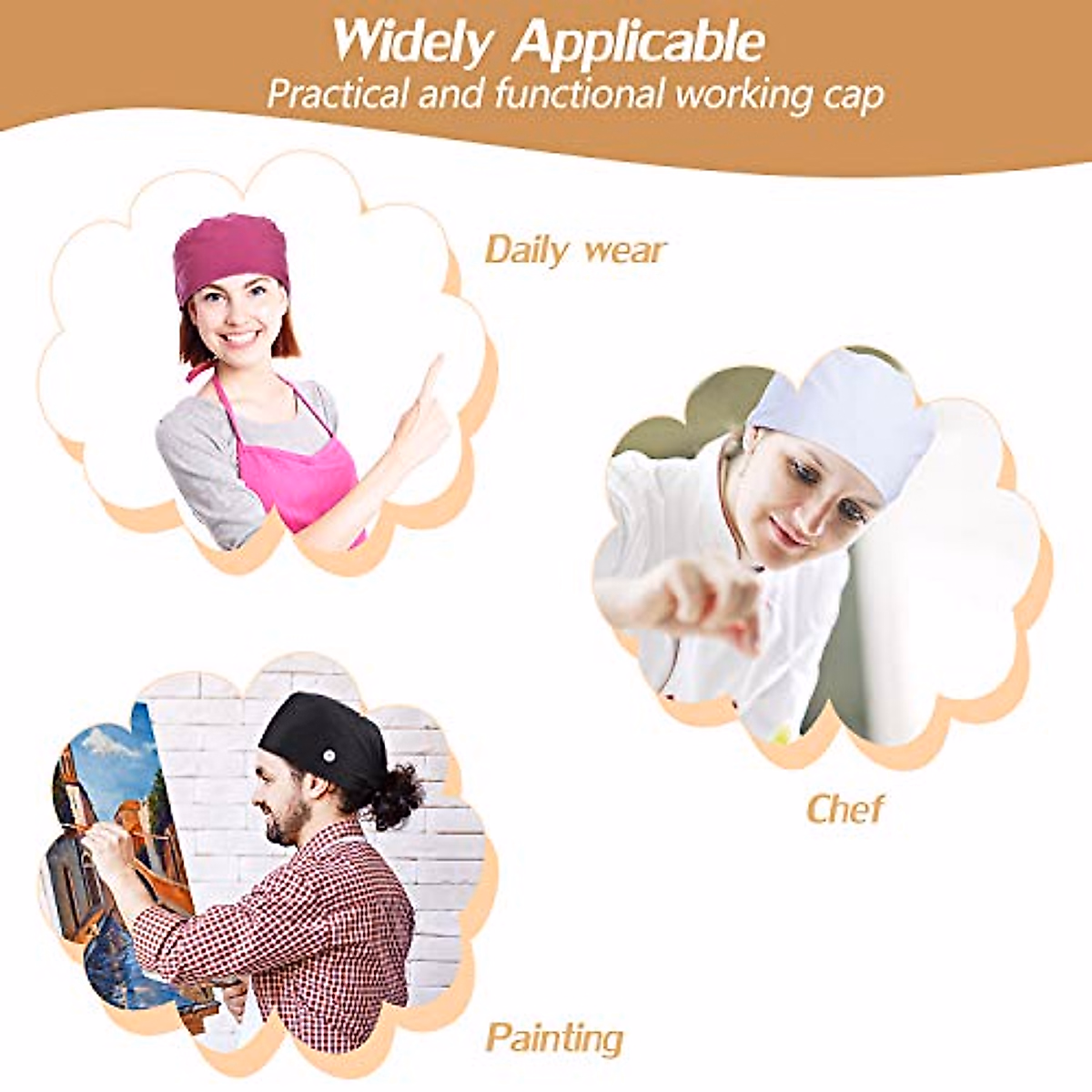 Syhood 12 Pieces Working Caps Gourd-Shaped Tie Back Hats Button Hats Unisex Hats with Sweatband, 12 Colors