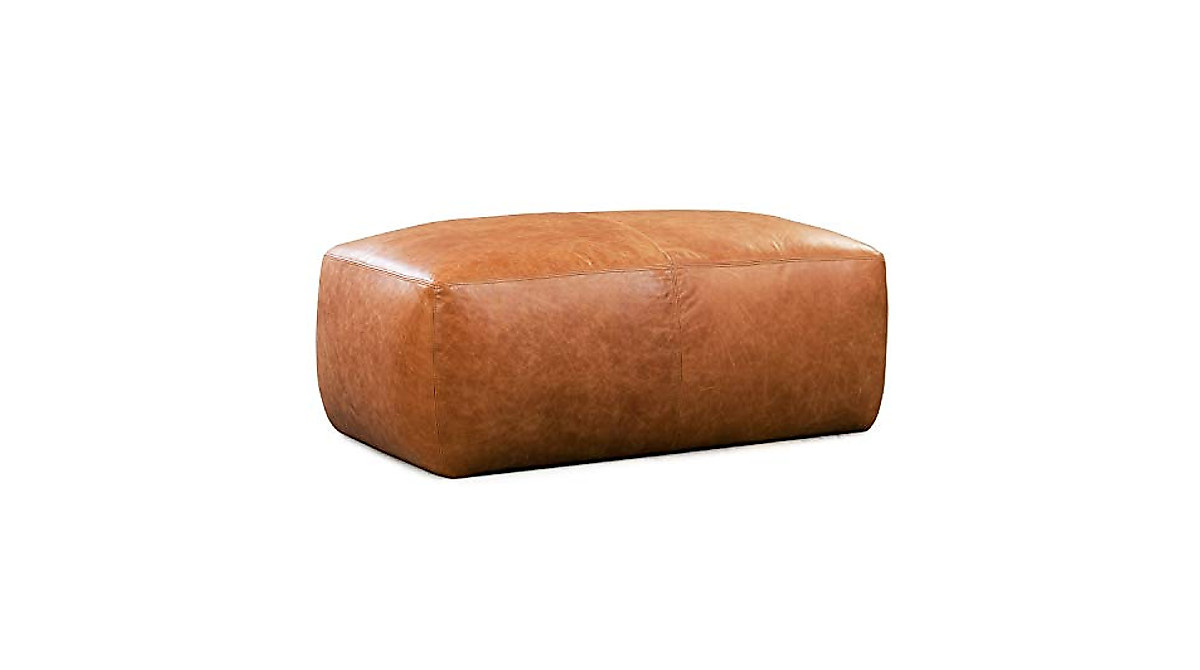 Shop POLY & BARK Denver Full-Grain Leather Ottoman - Cognac Tan