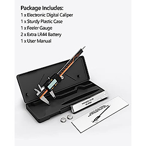 Digital Caliper, ROFMAPLE 6" Calipers Measuring Tool with 32 Blades Steel Feeler Gauge, Dual Marked Metric and Imperial, Inch Millimeter and Fraction Conversion, Large LCD Screen, Auto-Off Feature