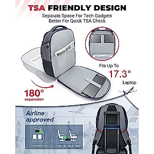 BAGSMART 45L Travel Laptop Backpack, TSA 17.3 Inch Laptop Backpack Flight Approved Travel Backpack with USB Charger Hole, Water Resistant College Computer Backpack Business Weekender Bag - Grey