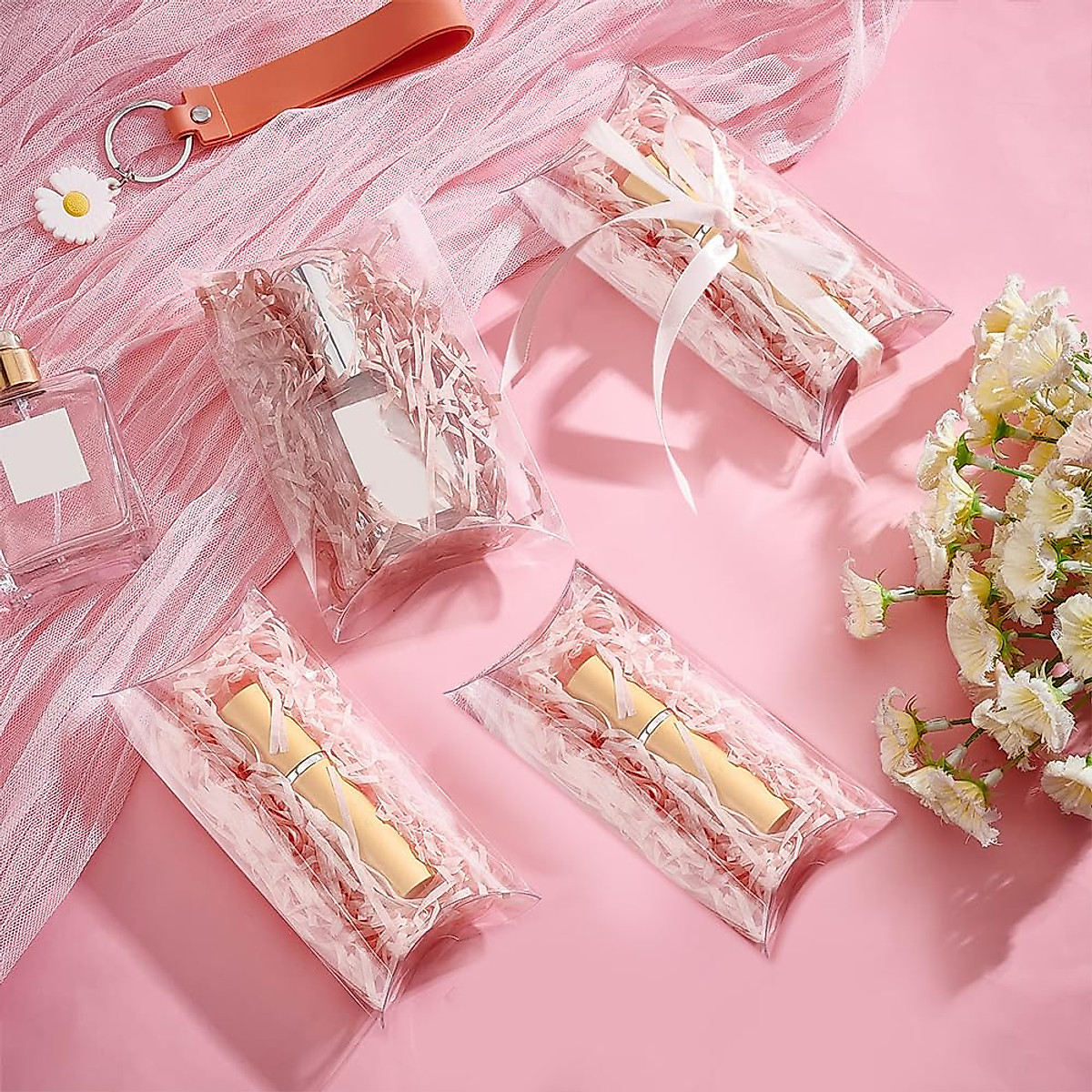 BENECREAT 30 Packs Clear Plastic Pillow Favor Box Candy Treat Gift Box for Wedding Party Packing Box, Over Size - 5.5x2.5x1