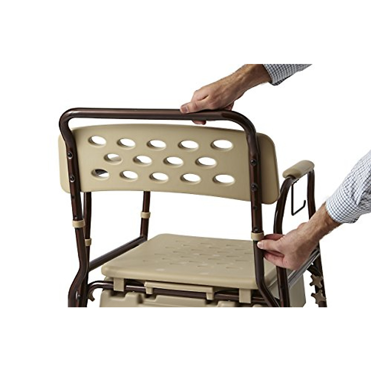 Medline Elements Bedside Commode, Infused with Microban Protection, Height Adjustable Seat and Arm Rests, Flat Lid Cover for Discreet Storage, 400 lbs Weight Capacity, Microban, 1 Count