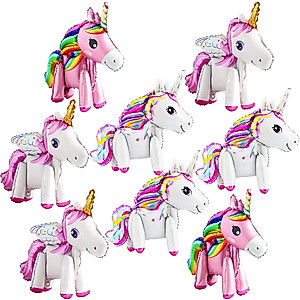 KatchOn, Self Standing Unicorn Balloons - 34 Inch, Pack of 8 | Rainbow Unicorn Ballons for Girls Birthday, 3D Unicorn Party Supplies | Unicorn Birthday Decorations for Girls, Unicorn Party Decorations