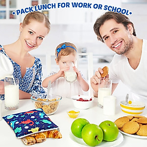 12 Pieces Reusable Snack Bags for Kids Zipper Snack Pouches Washable Silicone Sandwich Bags Food Safety Snack Bags Dual Layer Bag (Funny Style)