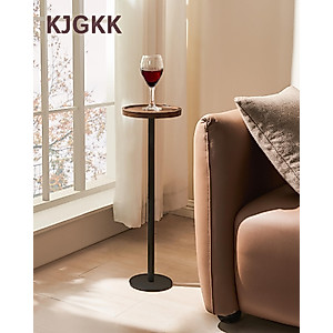KJGKK Drink Table, Small Pedestal Side Table, Round Cocktail Table, Accent End Table with Metal Base, for Small Spaces, Brown & Black