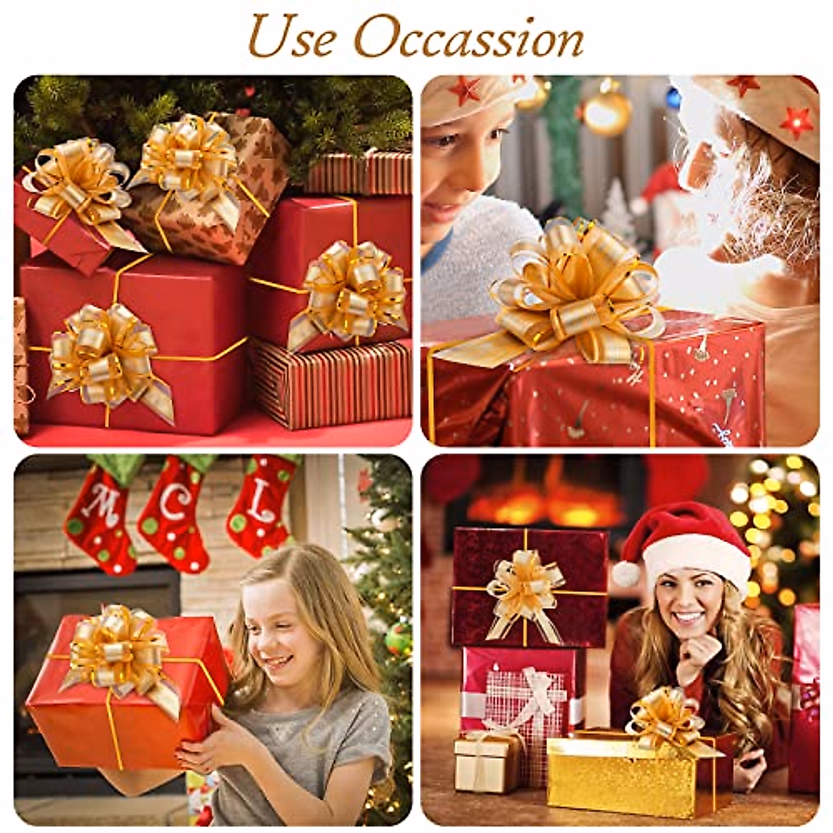 Amcami 20 Pieces Large Christmas Pull Bows for Gift Wrapping Big Gold Ribbon Bows for Xmas Gift Baskets Wine Bottles Decoration Gift Bows Organza Pull Bow for Wedding Party Birthdays Holidays