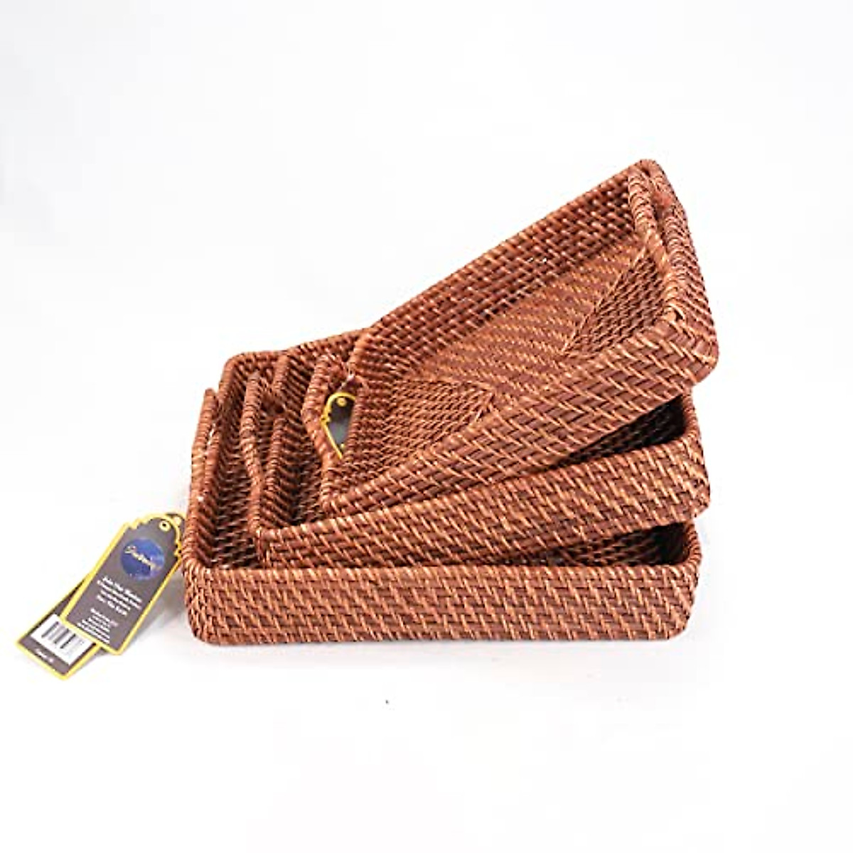 ShelterCast Rattan Rectangular Tray with Handles for Breakfast Bed Bar Dinner Parties. (Brown(Medium))