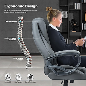 Soontrans Executive Office Chair 400lbs Big and Tall Office Chair for Heavy People Wide Seat Leather Desk Chair Adjustable Rocking Computer Chair Ergonomic Office Chair（Grey）
