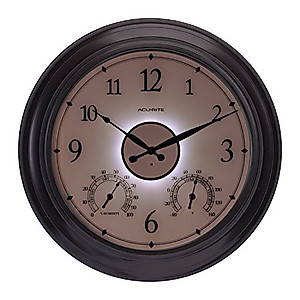 AcuRite 75133M LED Illuminated Outdoor Clock with Temperature and Humidity, 24", Black