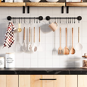 Wallniture Cucina 16" Wall Mount Kitchen Utensil Holder with 10 S Hooks for Hanging Pots and Pans and Lid Organizer, Set of 2, Black