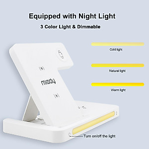 Miady Wireless Charging Station, Foldable 3 in 1 Wireless Charger for iPhone 15/14/13/12, iWatch Series 8/7/6/5/SE/4/3/2 & AirPods Pro/3/2 (Adapter Included)- White