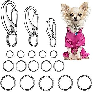 18 Pieces Leash Dog Tag Clip Pet ID Tag Pet Tag Clip Quick Clip Combos Durable Dog ID Tag with Rings, Stainless Steel Quick Clips Pet ID Tag Holder for Dog Cat (Silver, 1.9 Inch，1.3 Inch，0.8 Inch)