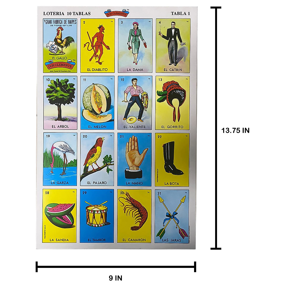 Loteria Mexicana Tradicional Jumbo Don Clemente 10 Jugadores 100 Fichas Poker - Jumbo Size Mexican Bingo Set with 100 Plastic Chips for 10 Players Board Game