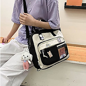 Treonca Kawaii Backpack with Kawaii Pin and Accessories Girl Backpack Cute Shoulder Tote Bag Laptop Schoolbag for Students Backpack for School (Black with pendant)