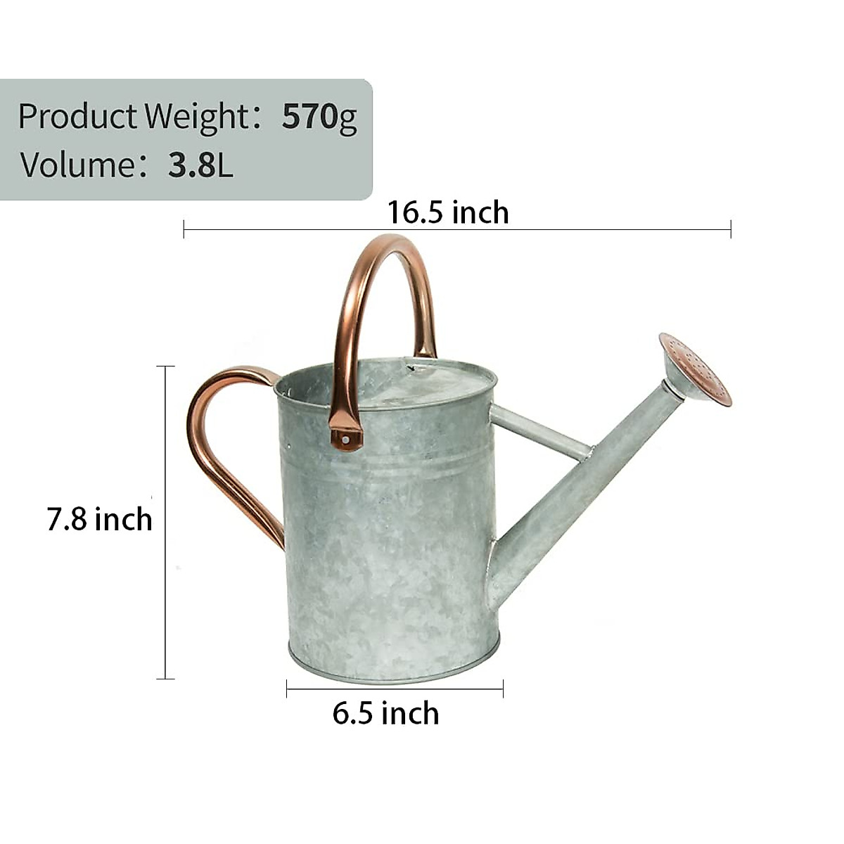 yourjoy Metal Watering Can, One Gallon Watering Cans Stainless Steel for Outdoor Indoor Garden Plants Watering (Zinc 1 Gallon)