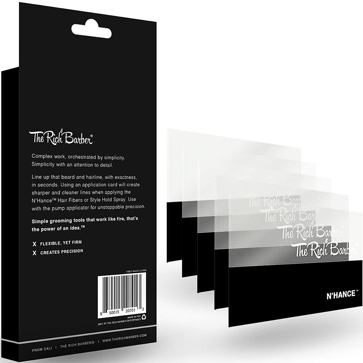 The Rich Barber N'Hance Hair Building Fiber Application Cards, 5 Pack - Hairline Line Up & Enhancement Applicator Tool - Works with All Hair Building Fibers - For Barbers & Personal Use
