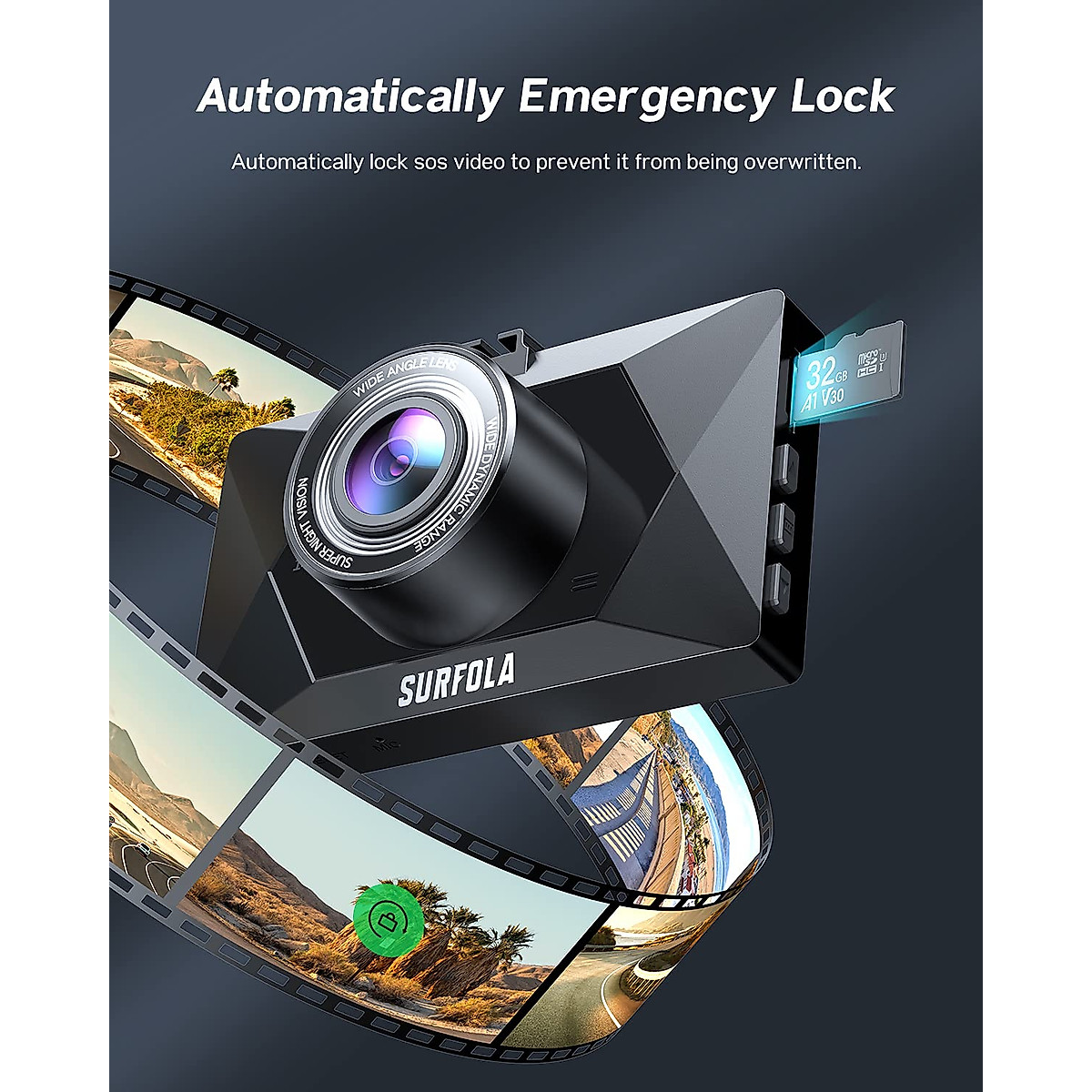 Mini Dash Cam - Front and Rear 2K Surfola Dual Car Camera 2560x1440P, 3" inch IPS Screen, 170° Wide Angle, Parking Mode, WDR, Accident Record