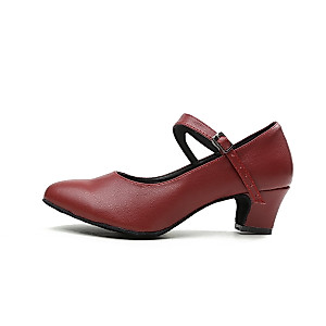 Minishion GL245 Women's Mary Jane Style Burgundy Leather Low Heel Latin Social Prom Dance Pumps US 8