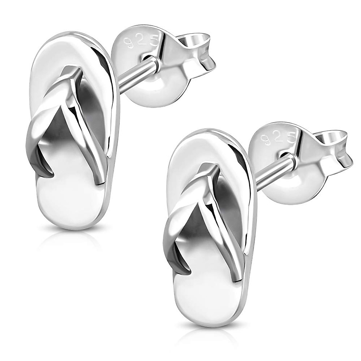 Womens Girls Small 925 Sterling Silver Flip Flop Stud Earrings