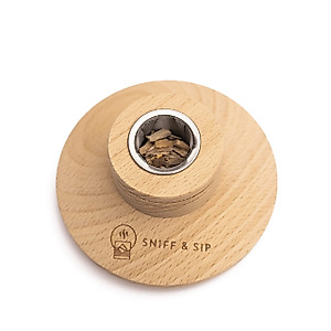 SNIFF & SIP Cocktail Smoker Kit for Drinks, Handcrafted Old Fashioned Drink Infuser - Glass Topper Chimney w/ Apple, Oak and Cherry Wood Shavings to Infuse Cocktails Whiskey Wooden CSK001