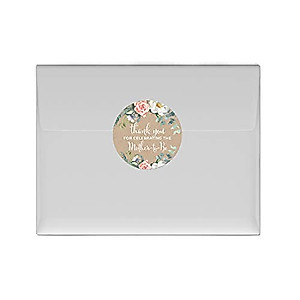 Andaz Press Peach Kraft Brown Rustic Floral Garden Party Baby Shower Collection, Round Circle Label Stickers, Thank You for Celebrating The Mother to Be, 40-Pack