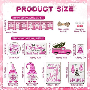VIDELLY Christmas Tiered Tray Decor Set, 15 Pieces Wood Rustic Farmhouse Table Decor Pink Gnome Elk Snowflakes Bell Christmas Decorations