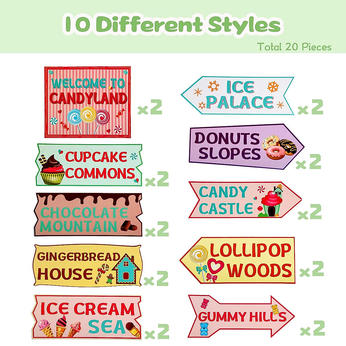 Gejoy 20 Pieces Candyland Party Decorations Candyland Trunk or Treat Car Decorations Kit Candyland Backdrop Signs for Halloween Christmas Party Decor (Cardstock)