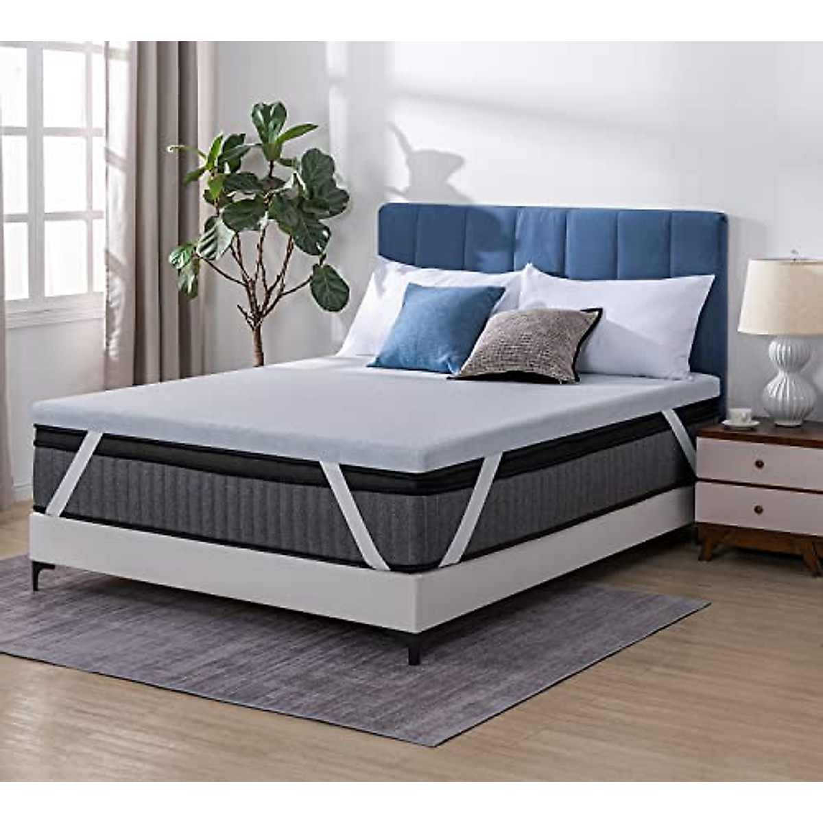 Queen Mattress Topper, 3 Inch Cooling Memory Foam Mattress Topper Queen, Egg Crate Gel Foam Bed Pillow Top Pad Mattress Topper for Back Pain, with Fitted Removable Bamboo Cover