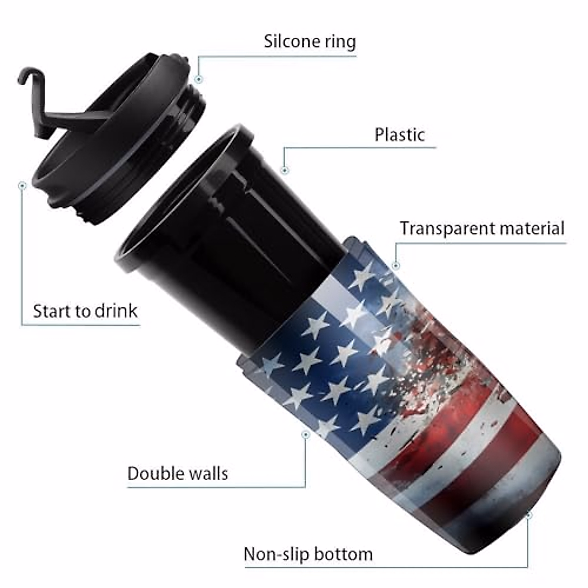 Football Print U.S Flag Travel Coffee Mug Reusable Coffee Cup Tumbler with Lid for Outdoor 250ml