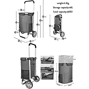 Shopping Trolley on Wheels Multi Function Shopping Cart Folding Portable Climbing Stair Trolley Trailer,Insulation Trolley Frame Drawstring Sealing Storage Hand Trucks,