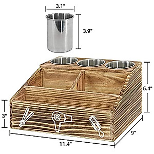 Rustic Hair Tool Organizer for Countertop, Wooden Hair Dryer and Styling Holder, Bathroom Countertop Blow Dryer Organizer, Wall Mounted Vanity Storage Stand for Accessories, Makeup, Toiletries