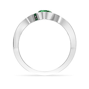 Natural Emerald Diamond Engagement Ring for Women, AAA Quality, Certified Emerald 5mm Round Engagement Ring, 14K White Gold, Size:US 10.00
