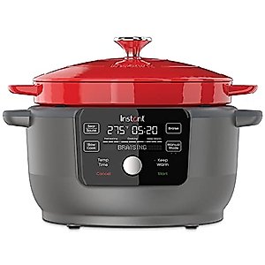 Instant Pot, 6-Quart 1500W Electric Round Dutch Oven, 5-in-1: Braise, Slow Cook, Sear/Sauté, Cooking Pan, Food Warmer, Enameled Cast Iron, Free App With 50 Recipes, Perfect Wedding Gift, Red