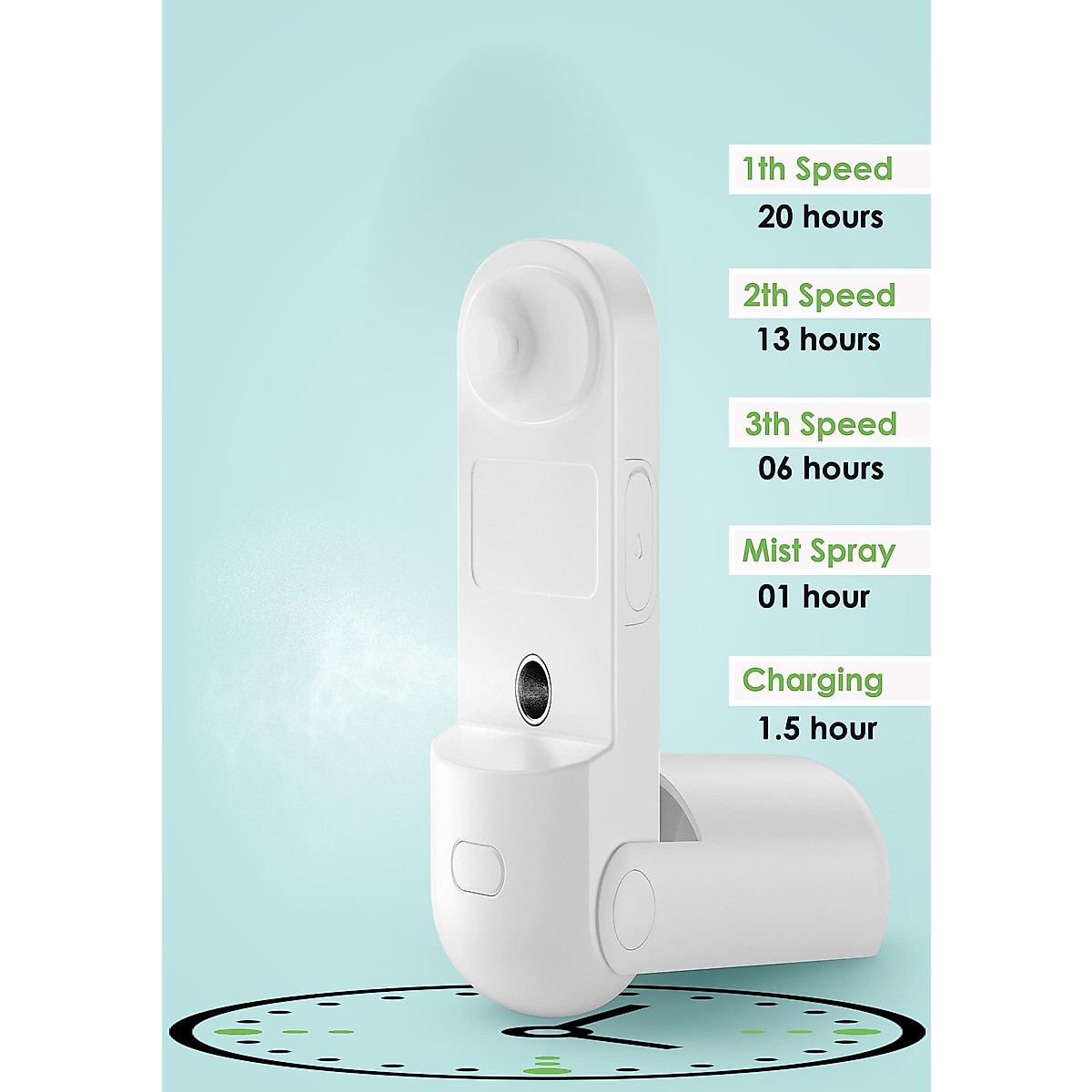 HonHey Handheld Fan Misting Fan, 3 in 1 Hand Fan, Portable, Foldable Personal Mini Fan with Rechargeable Battery Operated and 3 Adjustable Speed[6-13-20 Working Hours] for Girls Women Travelling