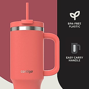 Contigo Streeterville Tumbler 1200ml with Handle | Stainless Steel Vacuum Insulated Water Bottle with Straw and Lid | Cold for 29 Hours | Travel Mug | Thermal Flask | BPA Free