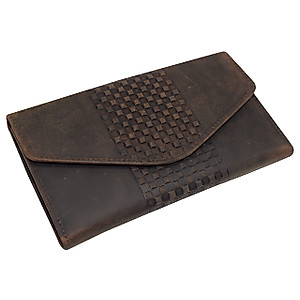 MARSHAL RFID Genuine Leather Women's Slim Flap Wallet Clutch Organizer (Vintage Brown)