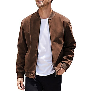 COOFANDY Men's Varsity Baseball Jacket Vintage Suede Faux Leather Trucker Jackets
