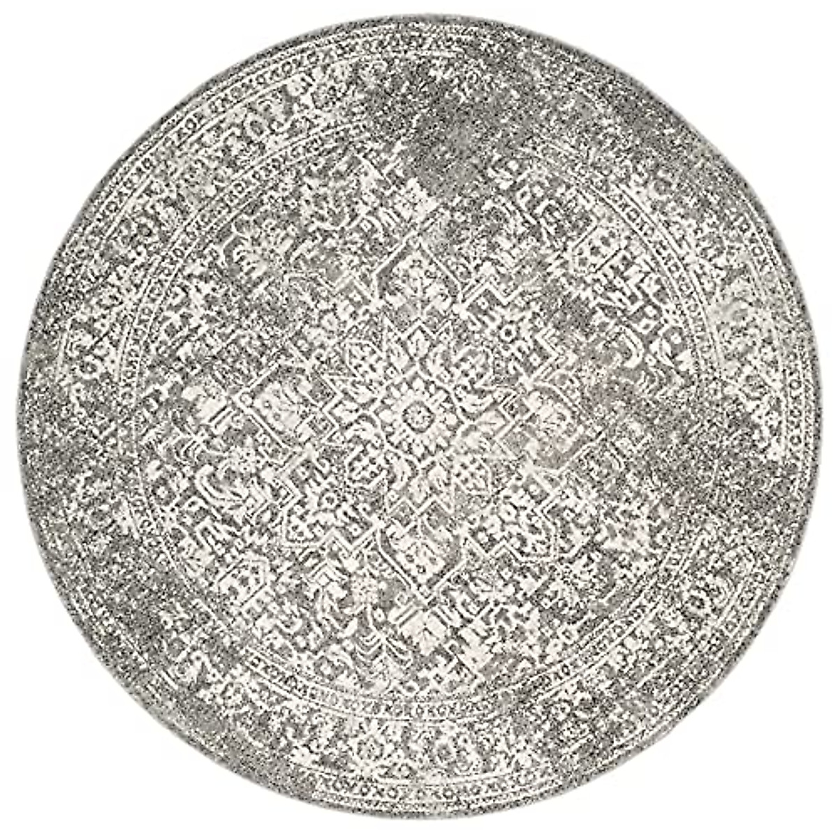 SAFAVIEH Evoke Collection 5'1" Round Grey/Ivory EVK256D Oriental Distressed Non-Shedding Dining Room Entryway Foyer Living Room Bedroom Area Rug