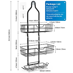 Turfson Hanging Shower Caddy Over Shower Head,Height Adjustable Shower Organizer Hanger Storage Rack Shelf For Inside Rustproof Bathroom Wall Basket With Soap Shampoo Holder Organization Black