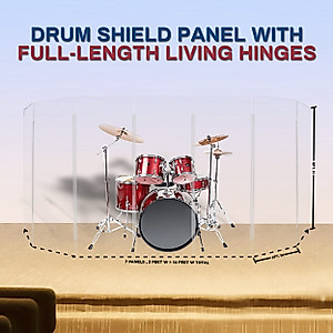 PENNZONI Drum Shield 6ft w/Living Hinges, Comes w/ 7 Drum Panels, & Living Hinges, Premium Clear Acrylic Panels, Drum Screen