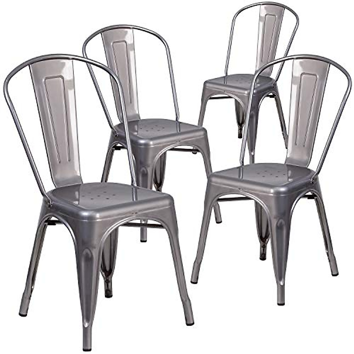 Flash Furniture Lincoln 4 Pack Clear Coated Metal Indoor Stackable Chair