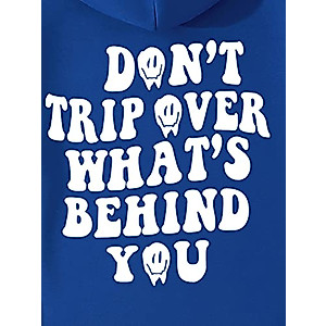 Floerns Men's Letter Graphic Print Long Sleeve Drawstring Hoodie Sweatshirt Tops A Blue S