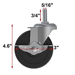 AAGUT 3" Steel Wire Shelving System Casters, 5/16"-18 x 3/4" stem casters with 4 Nuts and Spanner, Set of 4
