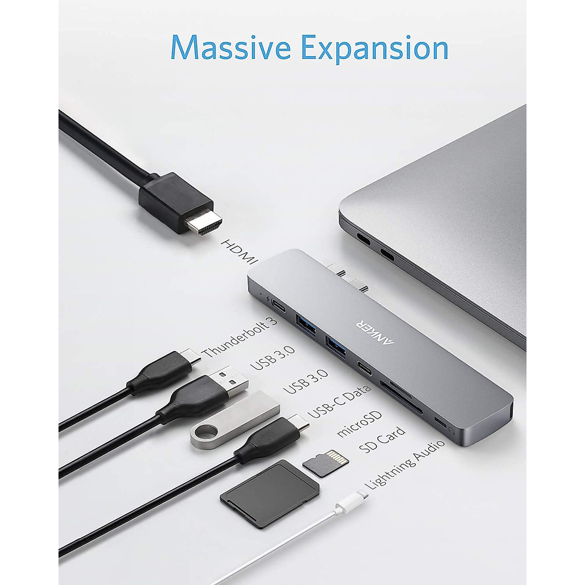 Anker USB C Hub for MacBook, PowerExpand Direct 8-in-2 USB C Adapter Compatible with Thunderbolt 3 USB C Port, 4K HDMI Port, USB C and USB A 3.0 Data Ports, SD Card, Lightning Audio Port