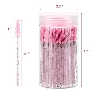 100 Pcs Disposable Mascara Wands, Crystal Eyebrow Spoolies Brush for Eyelash Extensions, Pink Lash Brushes with Container