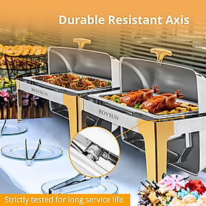 ROVSUN 3 Packs Roll Top Chafing Dish Buffet Set Gold Accent,NSF 9 Quart Rectangular Stainless Steel Chafer, Buffet Servers and Warmers Set Warming Tray for Wedding, Parties, Banquet, Catering Events