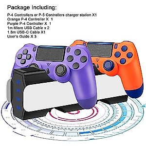 YU33 2 Pack Controllers for PS4 Controller with Charging Station, Remote Work with Playstation 4 Controller with Fast Charging Dock for PS4/PS5, Game Control for PS4 Orange&Purple&Charger